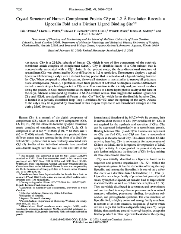 (PDF) Crystal Structure of Human Complement Protein C8gamma with Laurate
