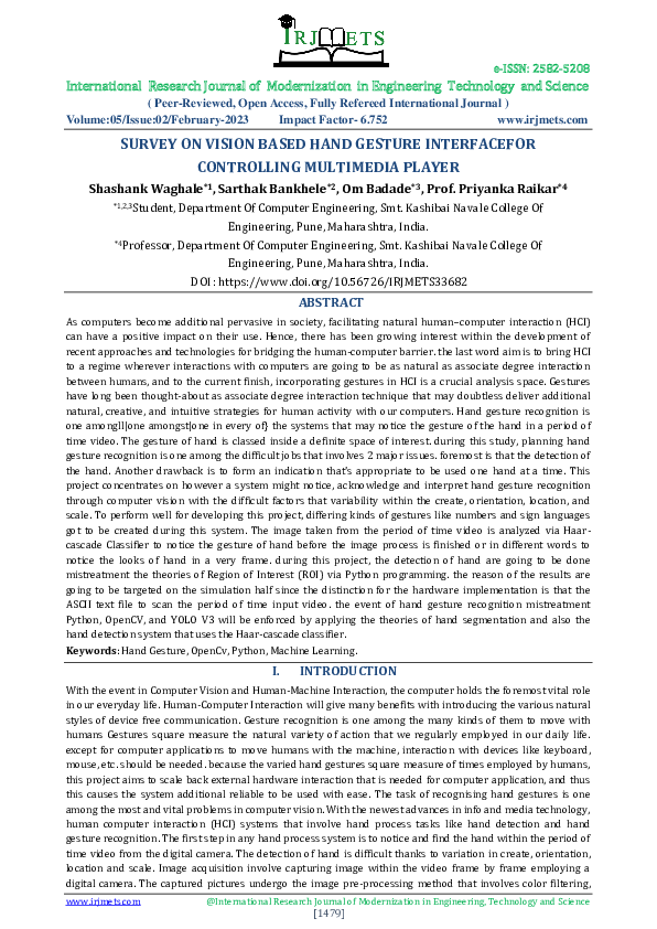 (PDF) Survey on Vision Based Hand Gesture Interface for Controlling ...