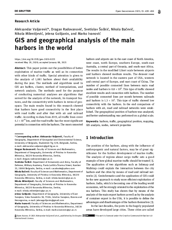 (PDF) GIS and geographical analysis of the main harbors in the world
