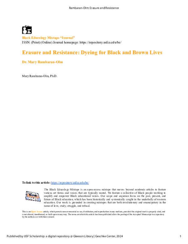 (PDF) Erasure and Resistance: Dyeing for Black and Brown Lives