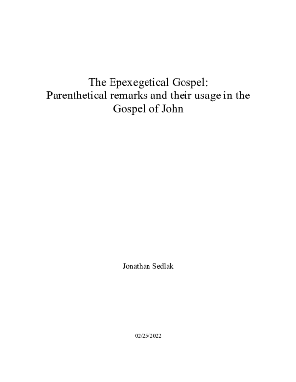 (PDF) The Epexegetical Gospel: Parenthetical remarks and their usage in ...