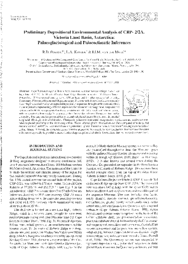 (PDF) Preliminary depositional environmental analysis of CRP-2/2A ...