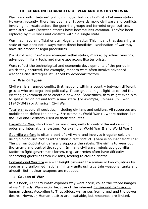 (PDF) The Changing Character Of War And Justifying War