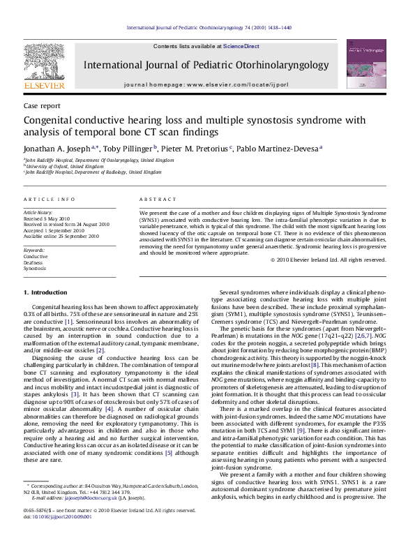 (PDF) Congenital conductive hearing loss and multiple synostosis ...