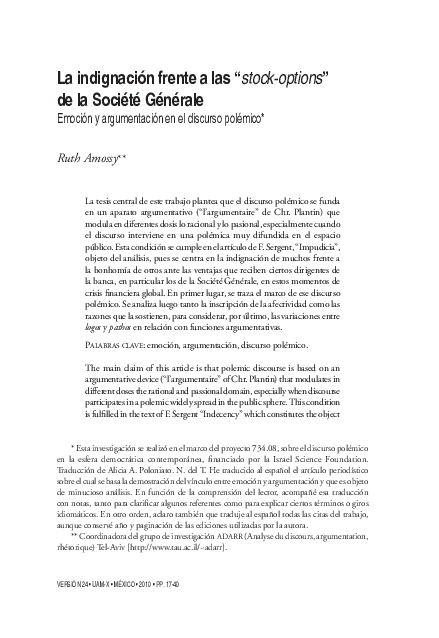 (PDF) La indignación frente a las “stock-options” de la Société Générale