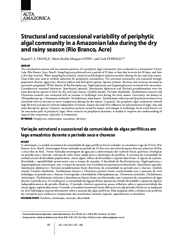 (PDF) Periphytic Algal Community Succession in Amazon