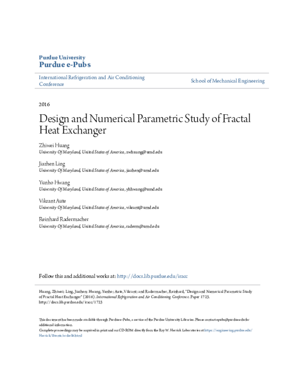 (PDF) Design and Numerical Parametric Study of Fractal Heat Exchanger