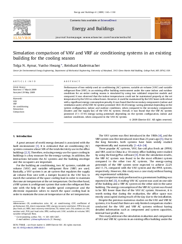 (PDF) Simulation comparison of VAV and VRF air conditioning systems in ...