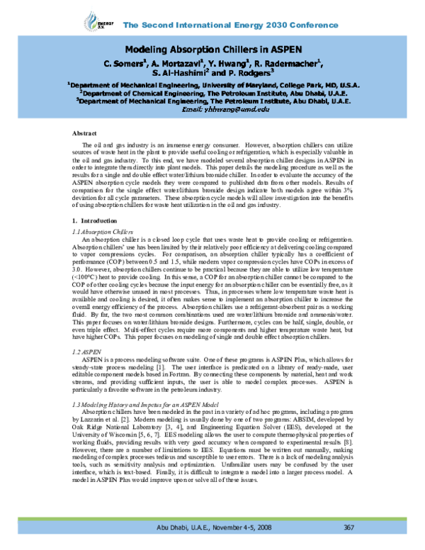 (PDF) Modeling water/lithium bromide absorption chillers in ASPEN Plus
