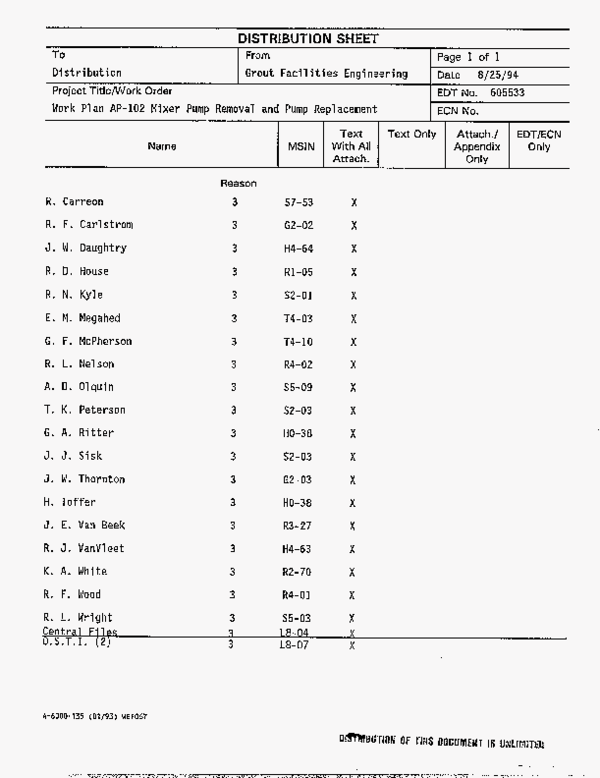 (PDF) Work plan, AP-102 mixer pump removal and pump replacement