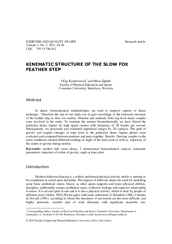(PDF) Kinematic Structure of the Slow Fox Feather Step