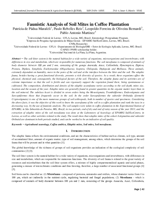 (PDF) Faunistic Analysis Of Soil Mites In Coffee Plantation
