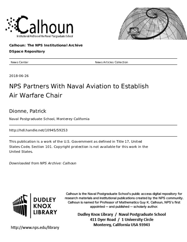 (PDF) NPS Partners With Naval Aviation to Establish Air Warfare Chair