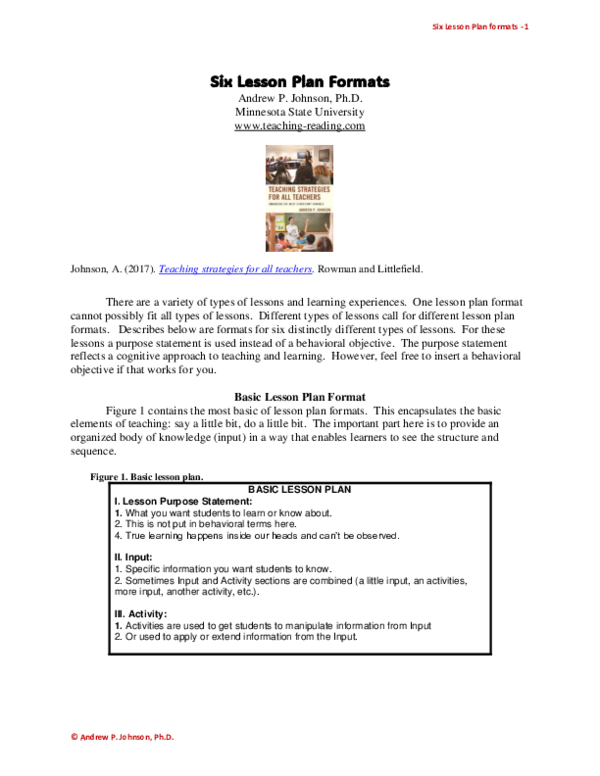 (PDF) SIX LESSON PLAN FORMATS