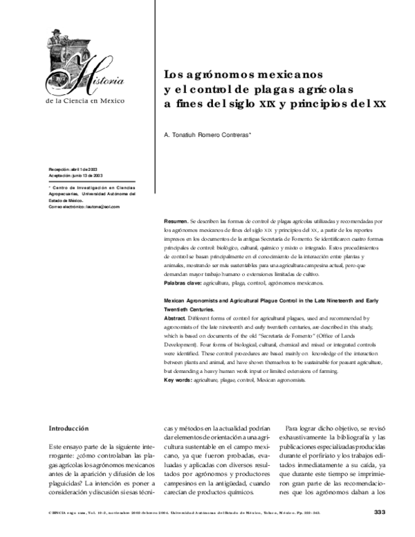 (PDF) Los agrónomos mexicanos y el control de plagas agrícolas a fines del siglo XIX y ...