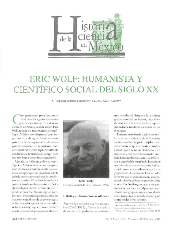 (PDF) Eric Wolf: Humanista y científico social del siglo XX