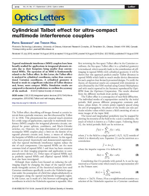 (PDF) Cylindrical Talbot effect for ultra-compact multimode ...