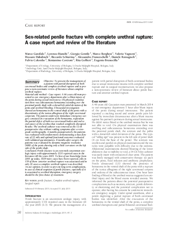 Pdf Sex Related Penile Fracture With Complete Urethral Rupture A Case Report And Review Of