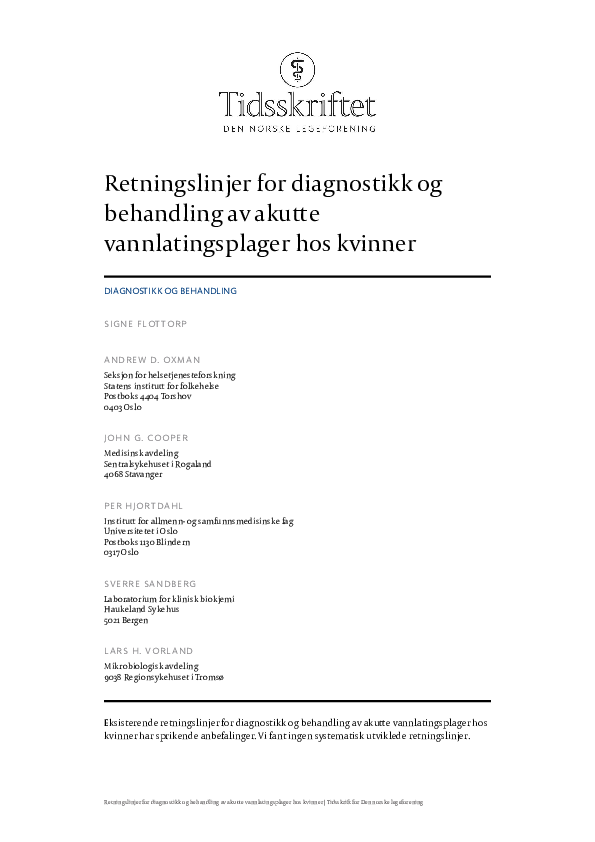 (PDF) Retningslinjer for diagnostikk og behandling av sar hals