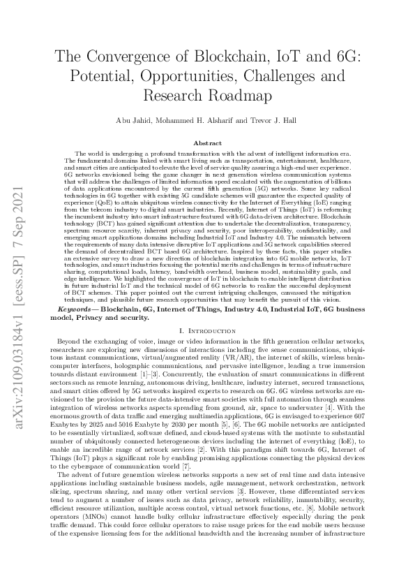 (PDF) The convergence of blockchain, IoT and 6G: Potential, opportunities, challenges and ...