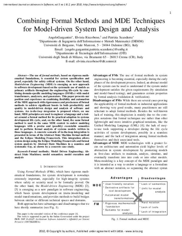 (PDF) Combining Formal Methods and MDE Techniques for Model-Driven System Design and Analysis