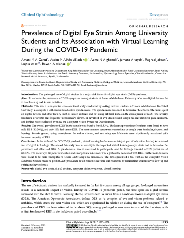 (PDF) Prevalence of Digital Eye Strain Among University Students and ...