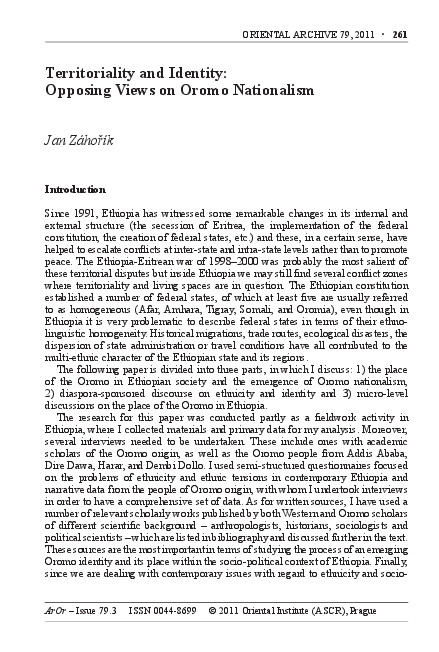 (PDF) Territoriality and Identity: Opposing Views on Oromo Nationalism