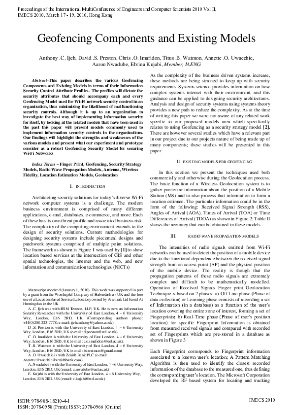 (PDF) Geofencing Components and Existing Models