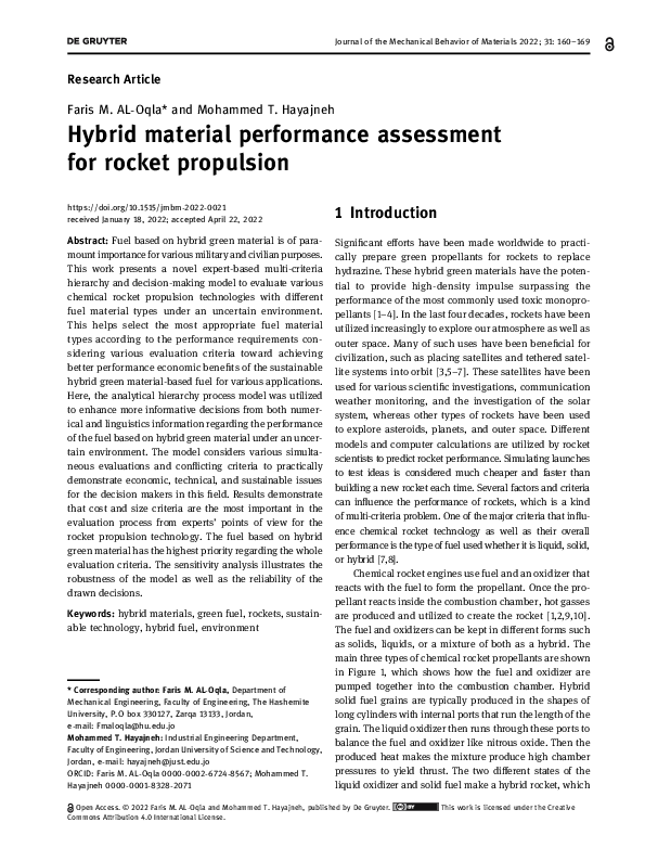 (PDF) Hybrid material performance assessment for rocket propulsion ...