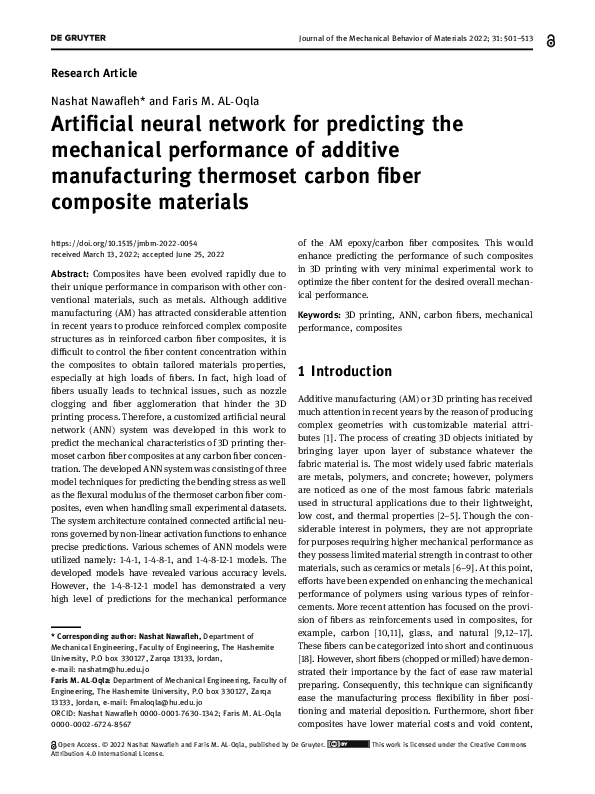 (PDF) Artificial neural network for predicting the mechanical performance of additive ...