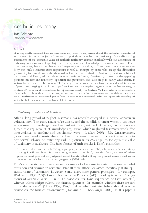 (PDF) Aesthetic Testimony