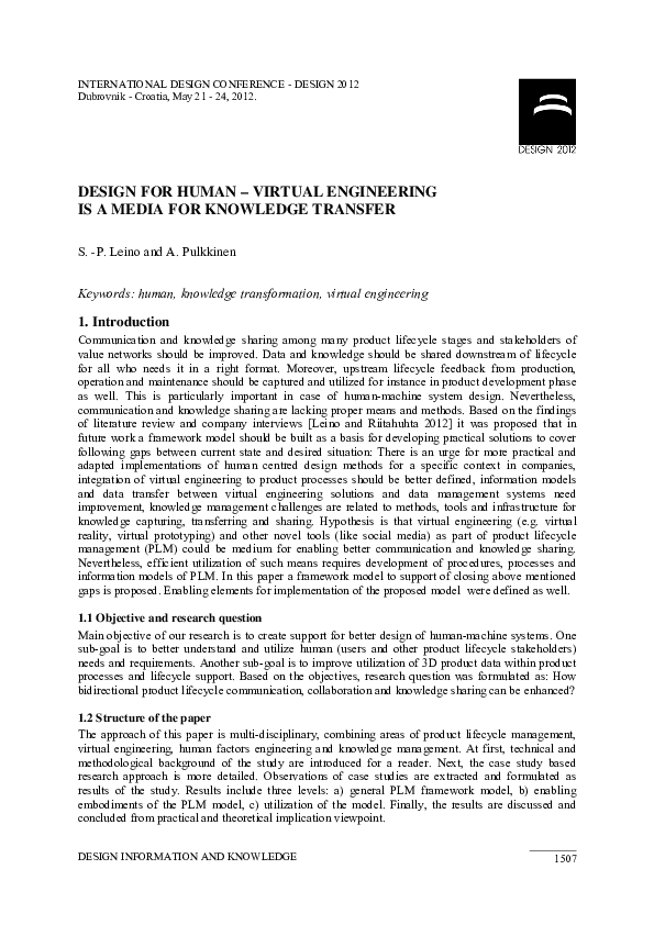 (PDF) Design for human – virtual engineering is a media for knowledge ...