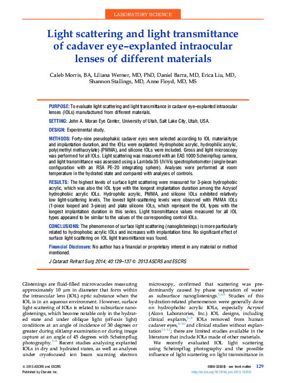 (PDF) Light scattering and light transmittance of cadaver eye–explanted ...