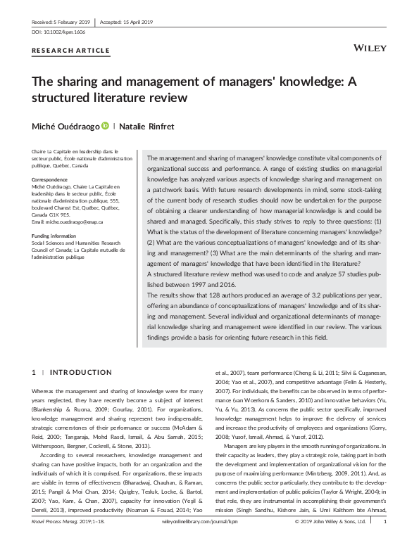 (PDF) The sharing and management of managers' knowledge: A structured ...
