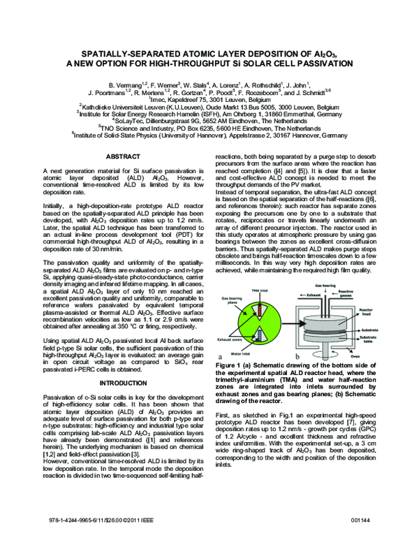 (PDF) Spatially separated atomic layer deposition of Al2O3, a new option for high‐throughput Si ...