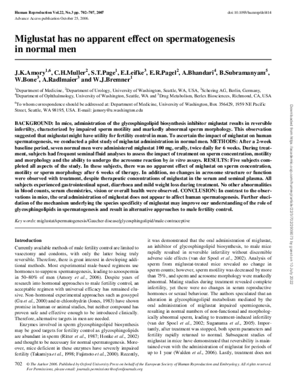 (PDF) Miglustat has no apparent effect on spermatogenesis in normal men