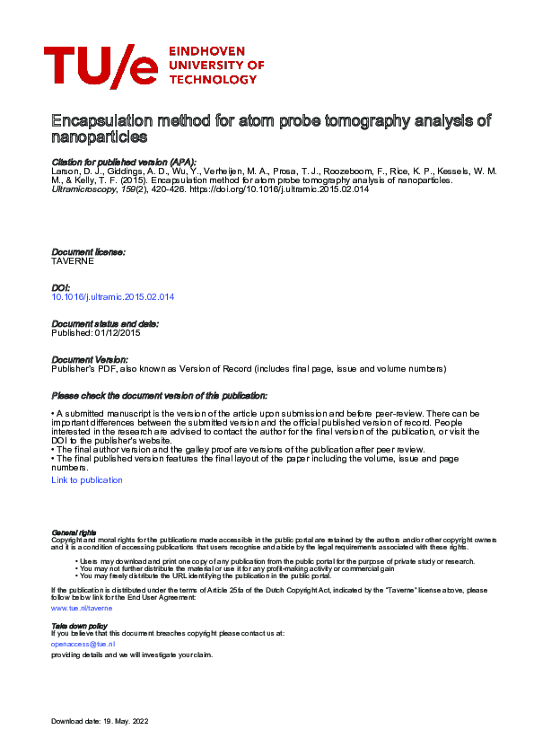 (PDF) Encapsulation method for atom probe tomography analysis of nanoparticles