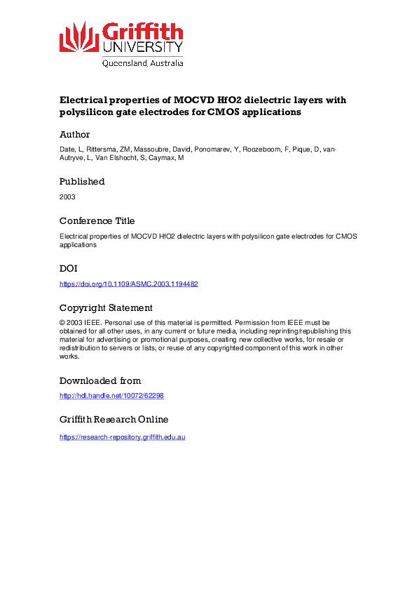 (PDF) Electrical properties of MOCVD HfO/sub 2/ dielectric layers with ...