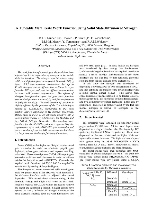 (PDF) A Tuneable Metal Gate Work Function Using Solid State Diffusion ...