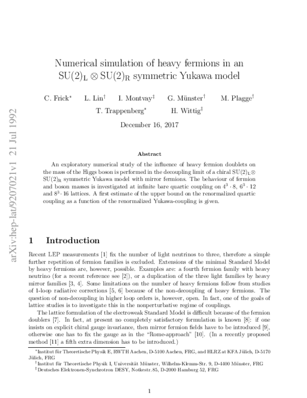 (PDF) Numerical simulation of heavy fermions in an SU(2)L ⊗ SU(2)R ...