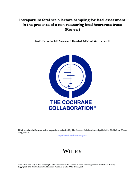 (PDF) Intrapartum fetal scalp lactate sampling for fetal assessment in ...