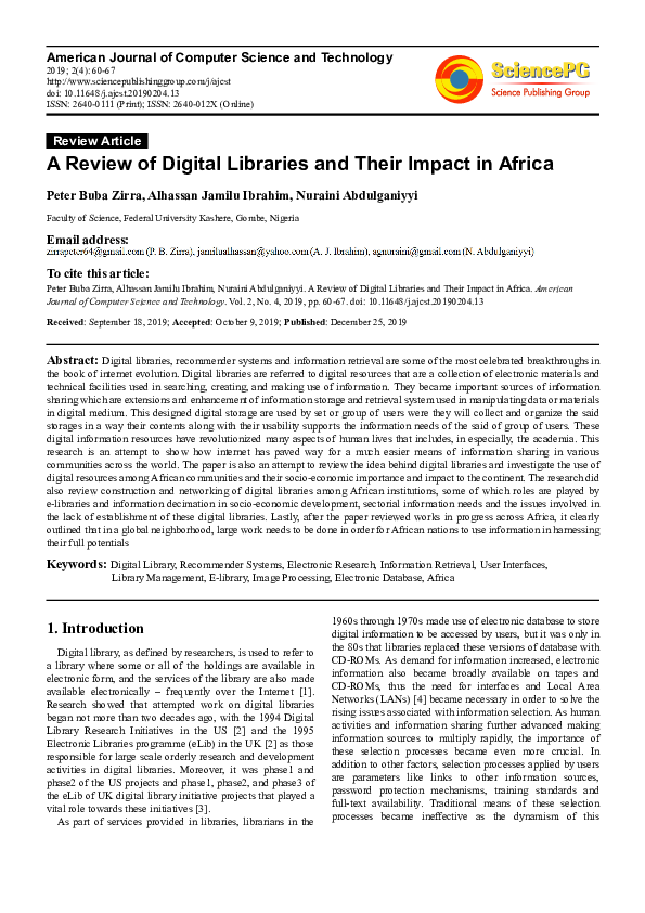 (PDF) A Review of Digital Libraries and Their Impact in Africa