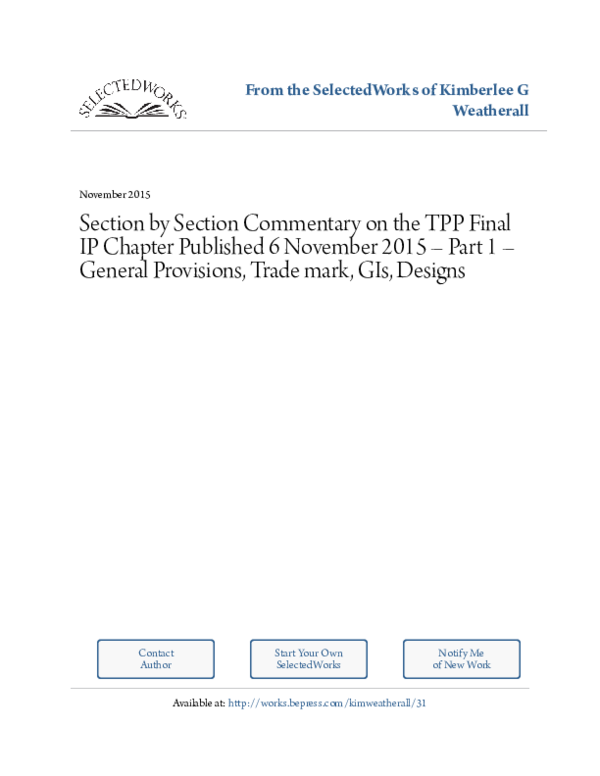 (PDF) Section by Section Commentary on the TPP Final IP Chapter Published 6 November 2015 – Part ...