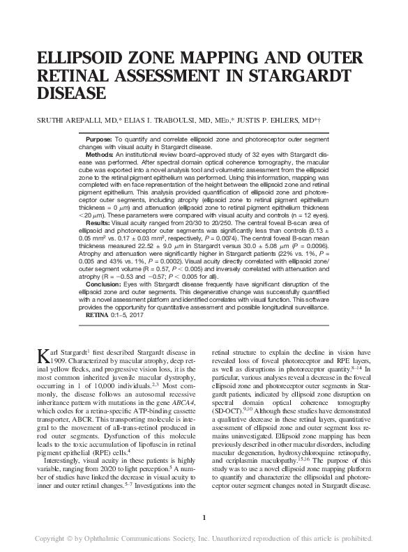 (PDF) Ellipsoid Zone Mapping and Outer Retinal Assessment in Stargardt disease