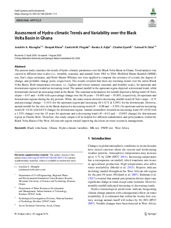 (PDF) Assessment of Hydro-climatic Trends and Variability over the ...