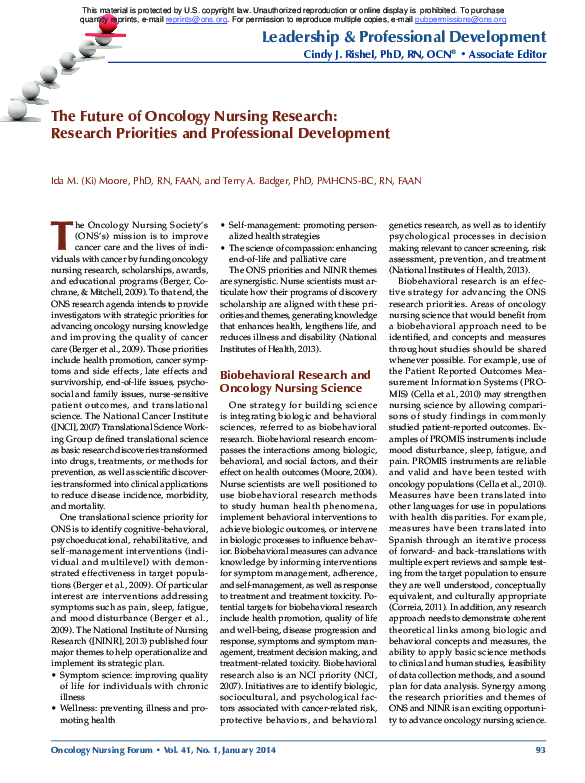 (PDF) The Future of Oncology Nursing Research: Research Priorities and ...