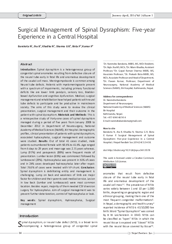 (PDF) Surgical Management of Spinal Dysraphism: Five -year Experience ...