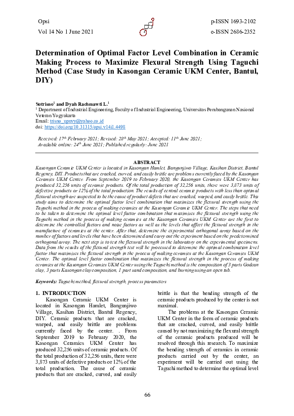 (PDF) Determination of Optimal Process Parameters In The Process Of Making Ceramics To Maximize ...