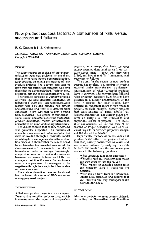 (PDF) New product success factors: A comparison of ?kills? versus ...