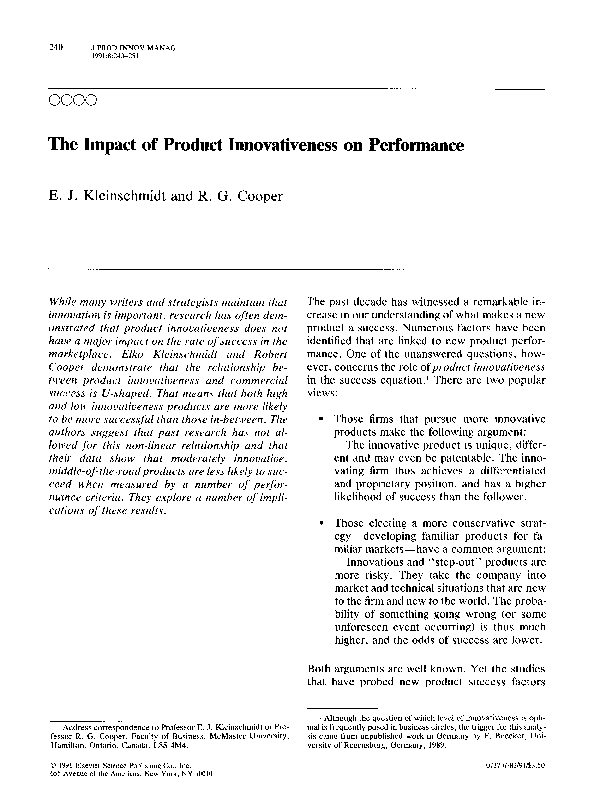(PDF) The impact of product innovativeness on performance